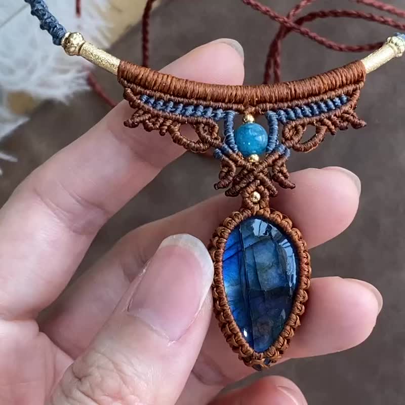 N704 Ethnic Wax Thread Braided Labradorite Bronze Bead Necklace ...